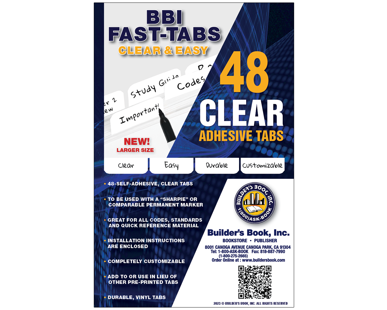 ALL CLEAR 48 Fast-Tabs- Large Format Tab Size by Builder's Book ...