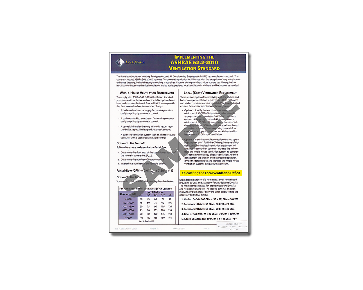 ASHRAE 62.2 2010 Ventilation Standards Technical Reference Sheet ...