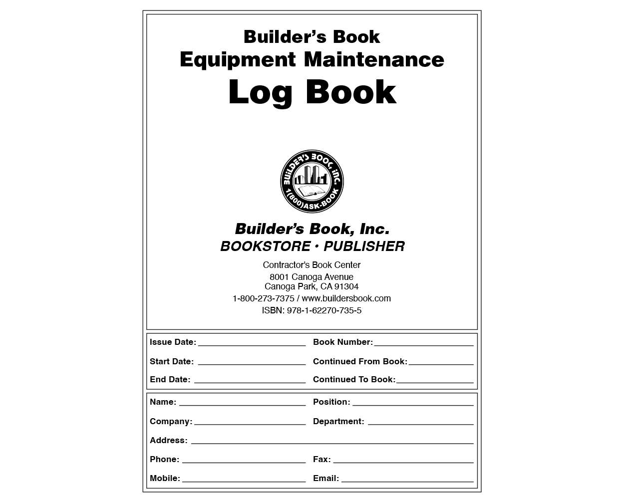 Buy Equipment Maintenance Log Book| Buildersbook.com
