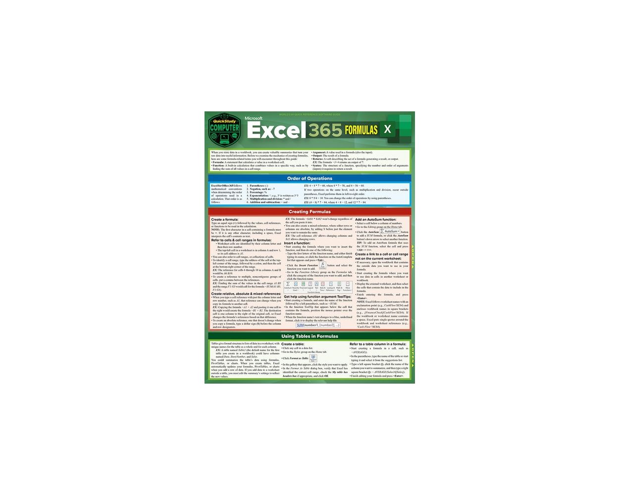 Buy QuickStudy | Excel 365: Formulas Laminated Reference Guide | Buildersbook.com