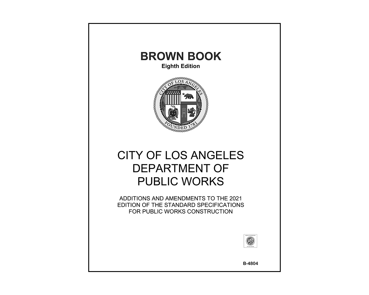 Buy City Of Los Angeles Department of Public Works; Brown Book 8th ...