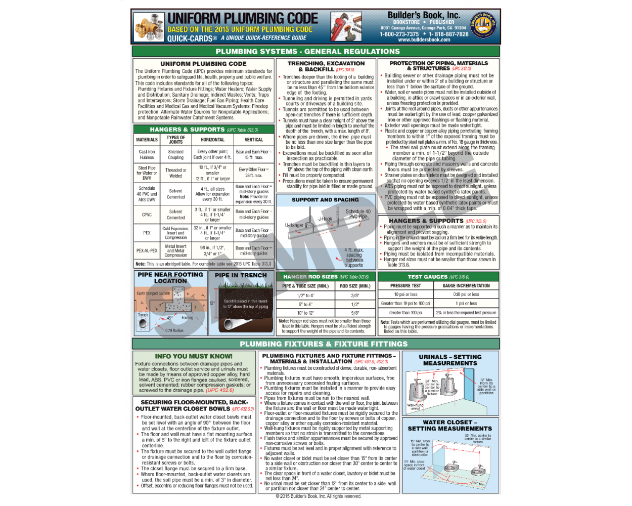 Uniform Plumbing Code Quick-Card Based on the 2015 UPC: Builder's Book ...