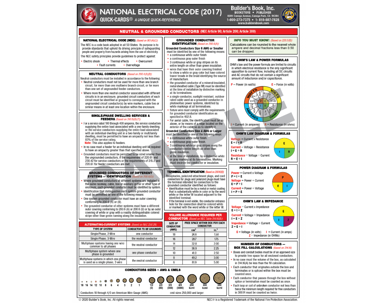 2017 National Electrical Code (NEC) Quick-Card: Builder's Book, Inc ...