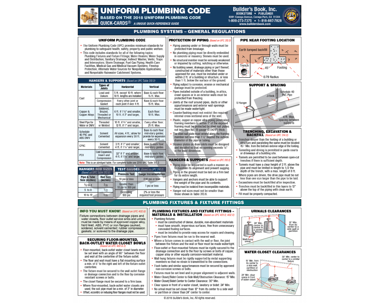 2018 Uniform Plumbing Code Quick-Card: Builder's Book, Inc.Bookstore
