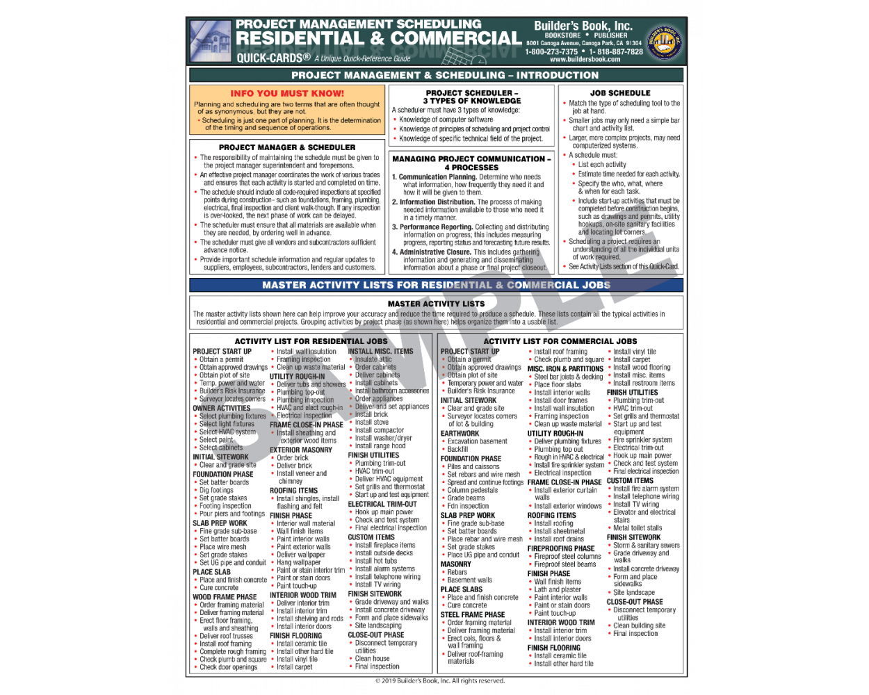 Project Management & Scheduling: Residential & Commercial Quick-Card ...