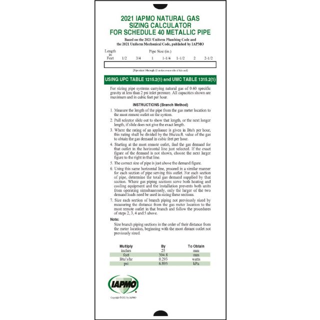 Buy 2021 UPC Water Pipe System Sizing Calculator, IAPMO | Buildersbook.com