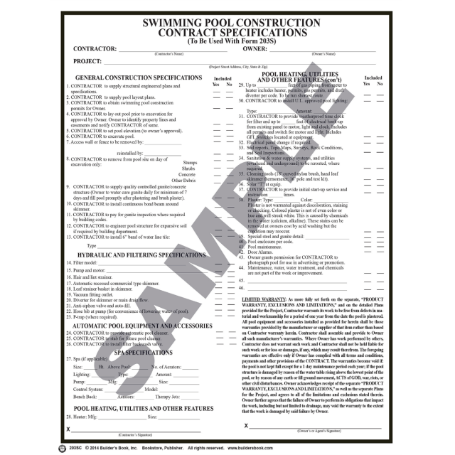 203S - Swimming Pool Construction Contract: Builder's Book, Inc.Bookstore