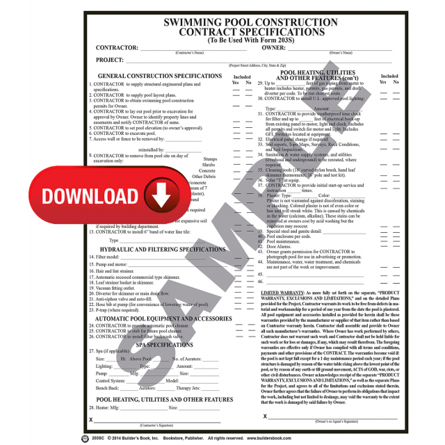 203S - Swimming Pool Construction Contract: Builder's Book, Inc.Bookstore