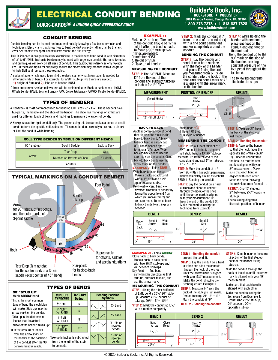 Conduit Bending Charts.: Builder's Book, Inc.Bookstore