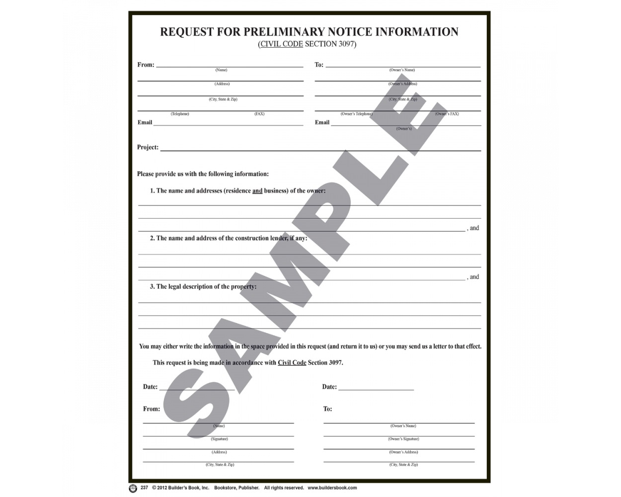 237 - Request For Preliminary Notice Information (Download)