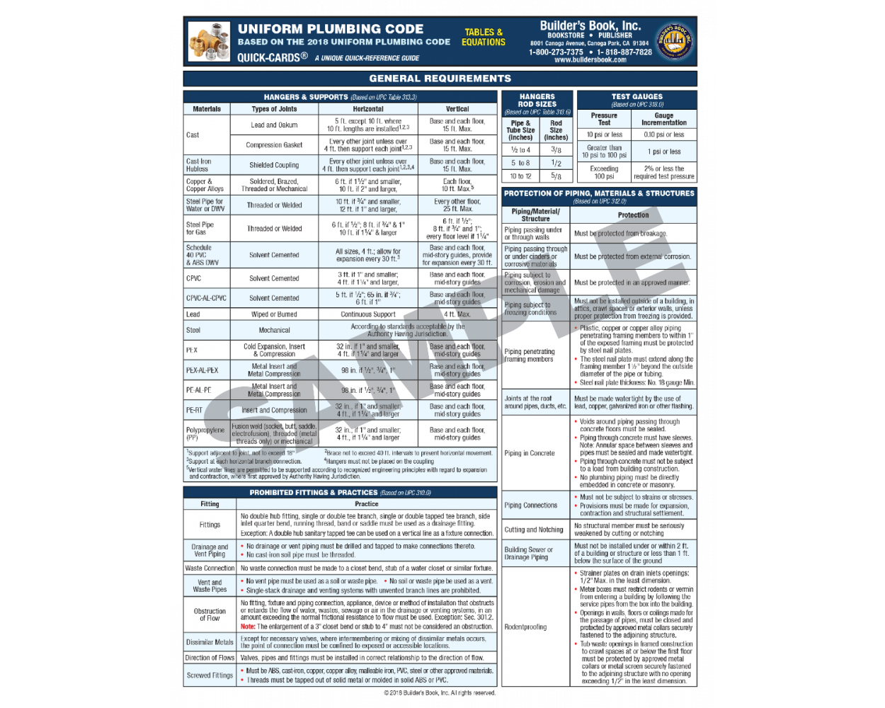 2018 Uniform Plumbing Code Tables & Equations Quick-Card: Builder's ...