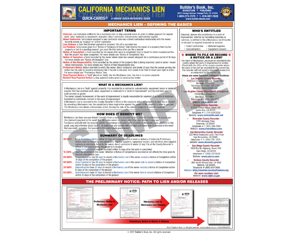 California Mechanics Lien Quick-Card: Builder's Book, Inc.Bookstore
