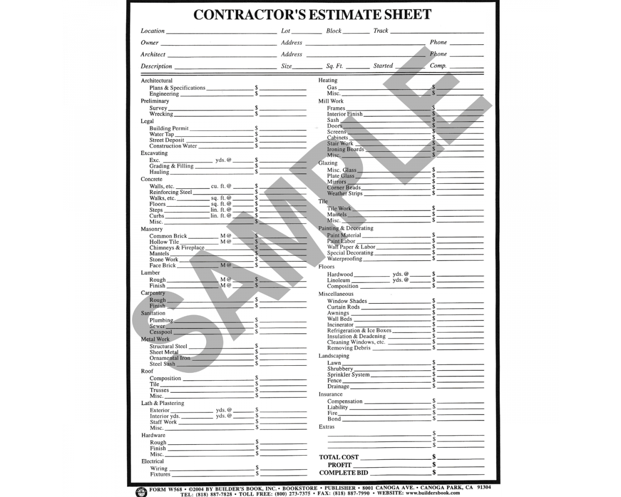 Contractor Estimate Worksheet