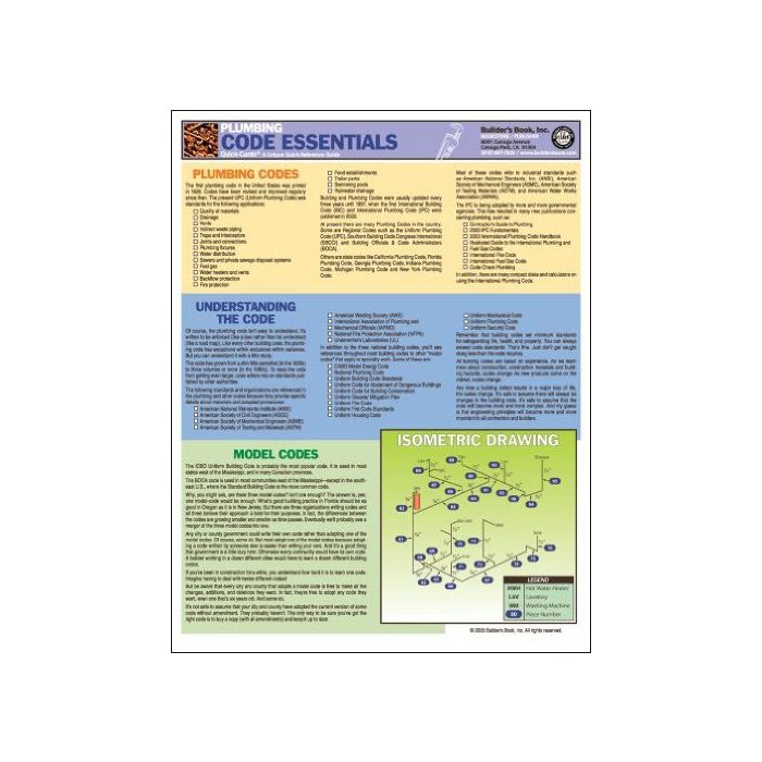 Plumbing Code Essentials Quick-Card: Builder's Book, Inc.Bookstore