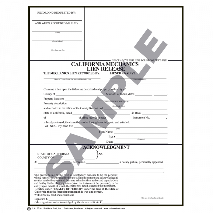 210 - California Mechanic's Lien Release (Download)