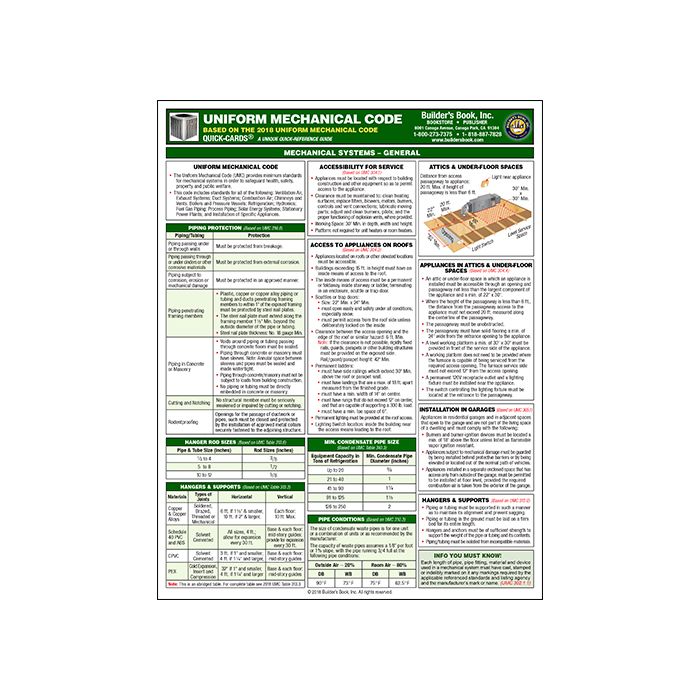 2018 Uniform Mechanical Code Quick-Card: Builder's Book, Inc.Bookstore