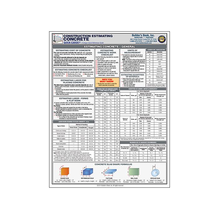 Construction Estimating Concrete Quick-Card: Builder's Book, Inc.Bookstore